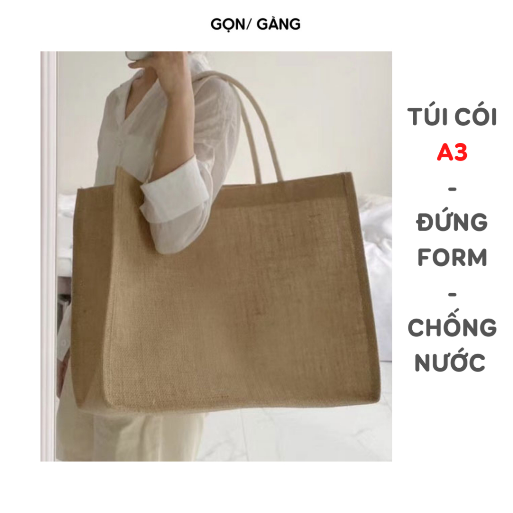 Túi cói A3 túi đựng quần áo size to trơn đi biển túi du lịch đựng bỉm sữa vuông form cứng cáp ...