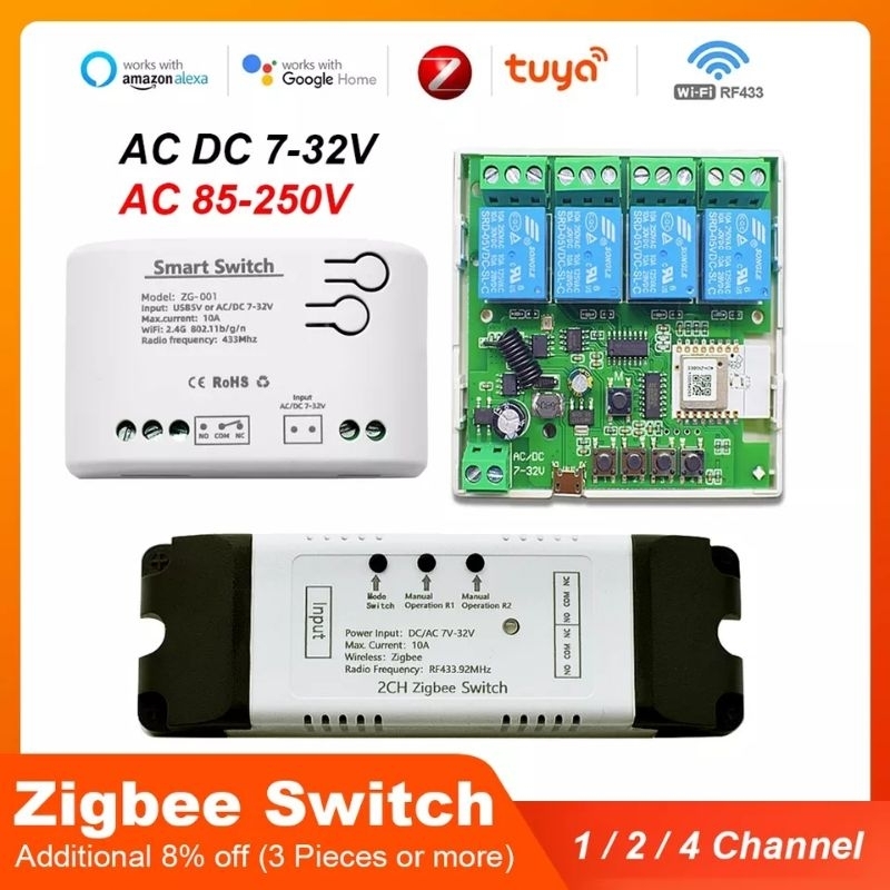 Module 1CH 2CH 4CH Smartlife, Tuya, Zigbee Input 7V -32V output NO COM ...