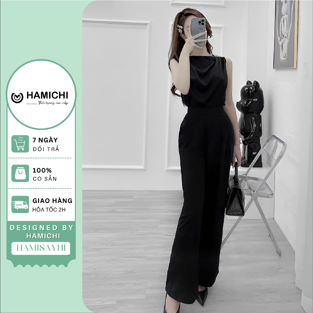 Set áo lụa cúc vai kèm quần ống rộng nữ tính sang trọng, Phong Cách ...