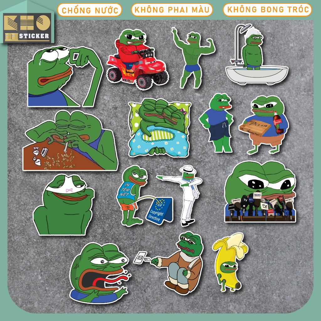 Combo 50 Sticker Ếch Xanh Meme chống nước sticker dán laptop, điện ...