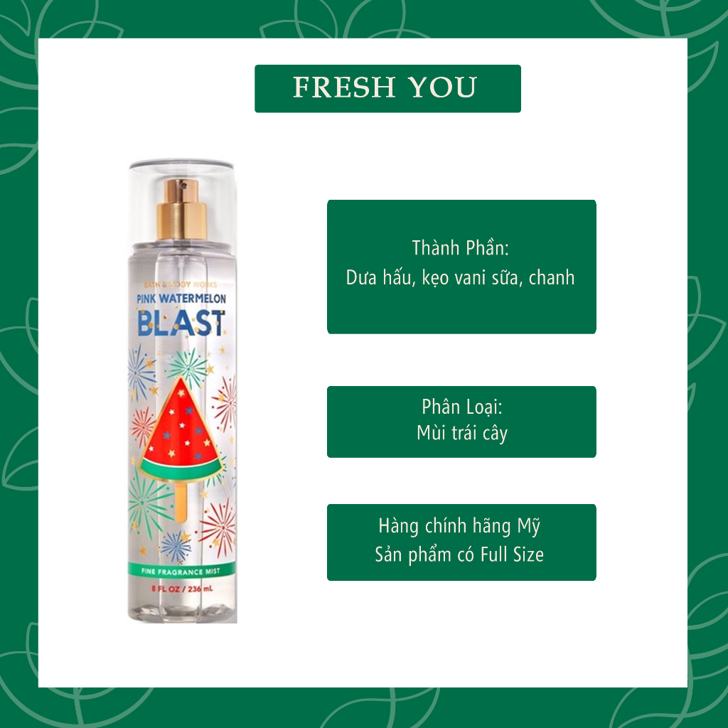 Pink Watermelon Blast - Xịt thơm toàn thân body mist khác Bath & Body ...