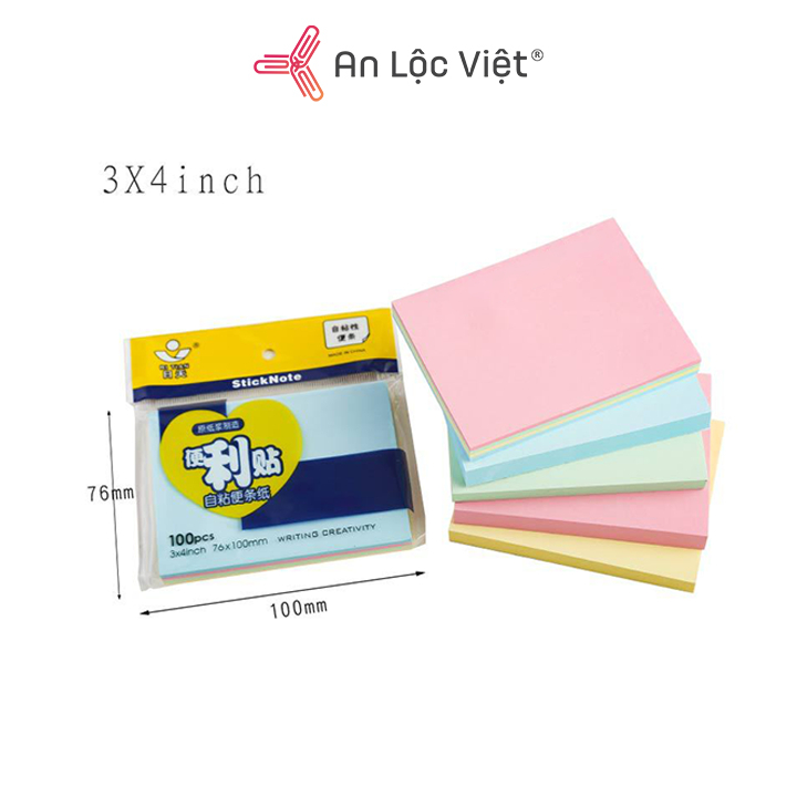 Tập 100 tờ giấy note 4 màu 3x4 Kami, giấy ghi chú học sinh, giấy note ...