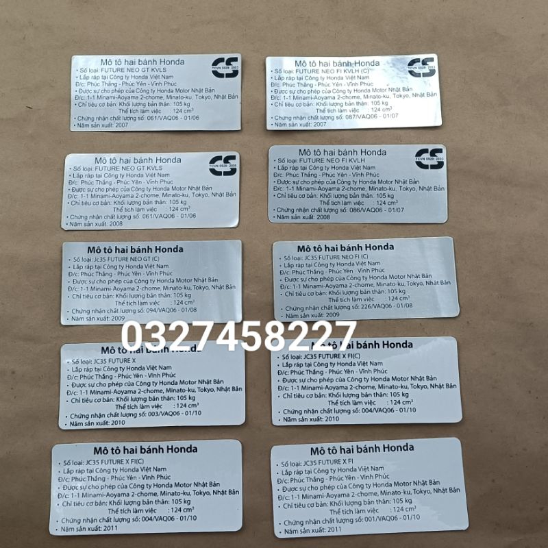 Tem thông số năm sản xuất xe FUTURE NEO, X, GT, FI .... Tem hộp xích ...
