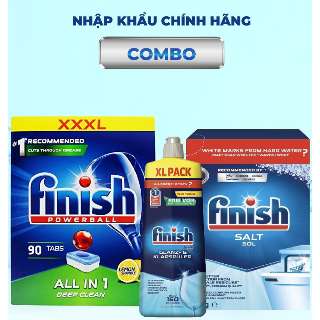 Combo Viên Finish All in one 90 Viên + Muối Finish 1.5kg + Nước làm ...