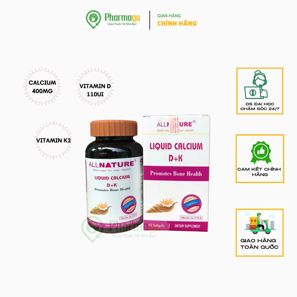 Viên Uống Canxi, Liquid Calcium D + K, hỗ trợ bổ sung canxi, vitamin D3 Giúp Xương Chắc Khỏe (Lọ ...