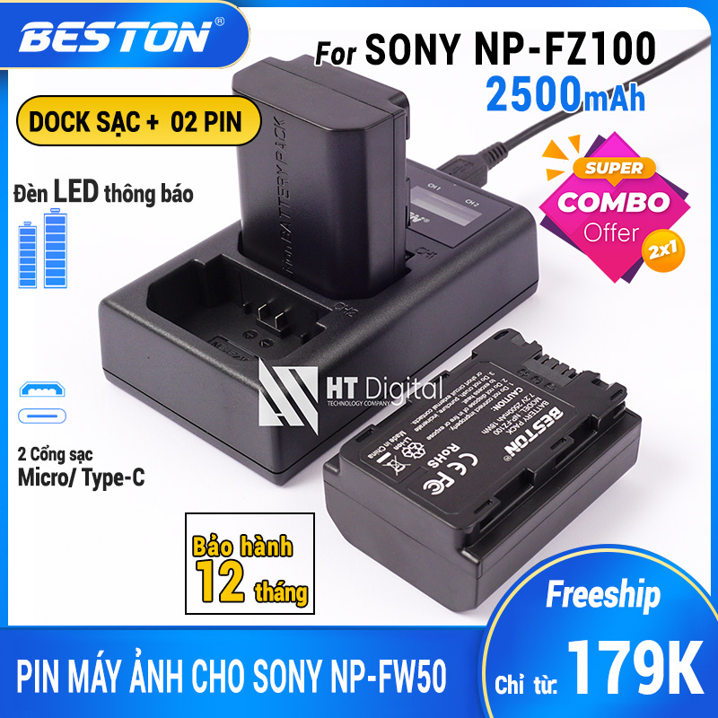 Dock sạc + 2 pin Sony NP-FZ100 Beston dùng cho máy ảnh SONY A7M3 A7RM3 ...