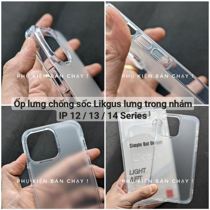 Ốp chống sốc viền TPU dẻo Likgus lưng trong nhám meca IP 15 Plus / 14 Pro max / 14 Plus / 14 Pro ...