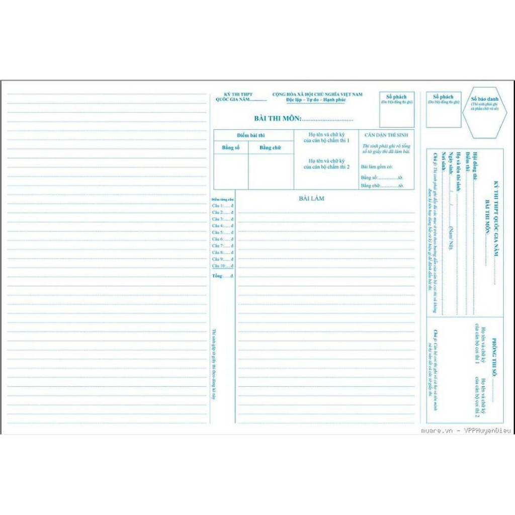 set 10 Tờ Giấy thi A3 chuẩn mẫu nhà trường, giấy thi viết tự luận dòng kẻ ngang học sinh thi ...