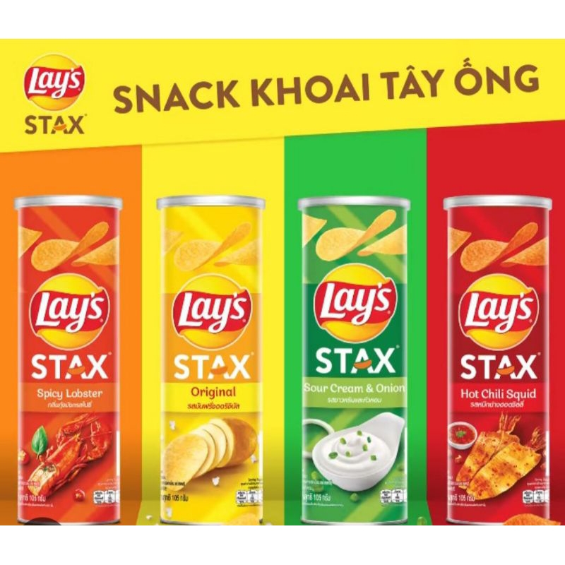 Khoai Tây Lays 105g ib chọn vị ( Vị Tự Nhiên,Tôm Hùm Nướng Ngũ Vị,Kem Chua ,Hành Tây,vị Mực Xốt ...
