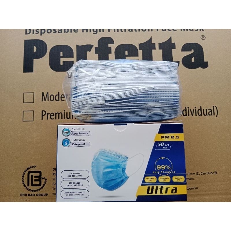 CAO CẤP] Khẩu trang y tế 4 lớp Perfetta Ultra Trắng/Xanh (50 Cái/Hộp ...
