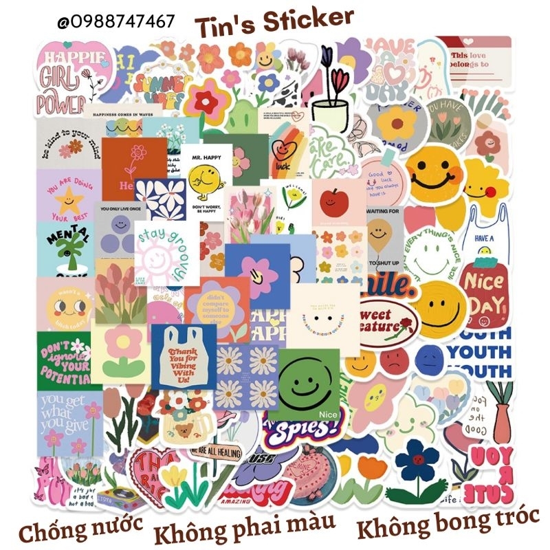 Set combo 90bmiếng dán sticker dễ thương dán nón mũ bảo hiểm laptop ...