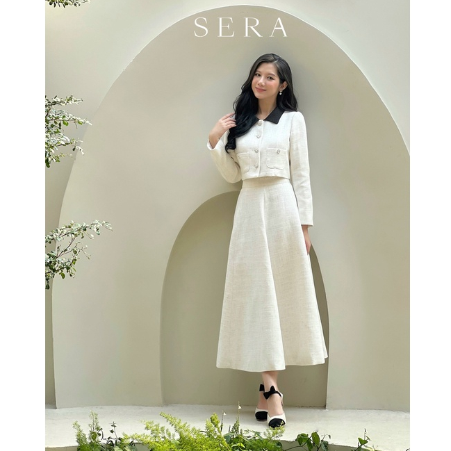 SERA - Set dạ Tweed phối cổ đen đính cúc | Shopee Việt Nam