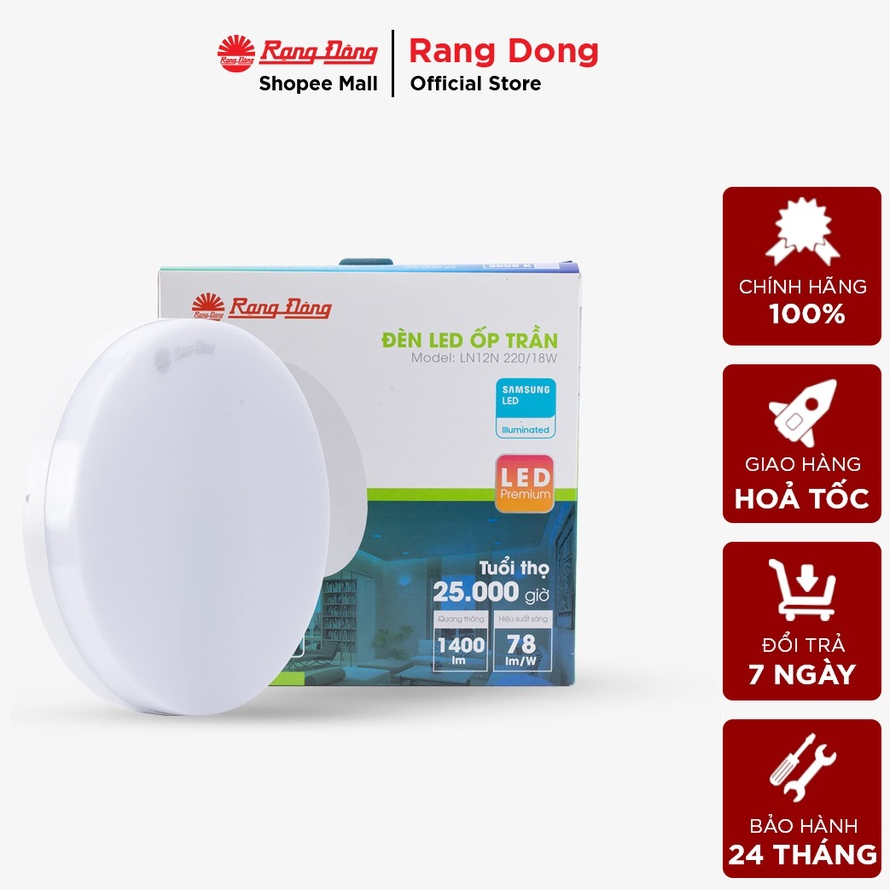 Đèn Led ốp trần tròn đế nhựa LN12N Rạng Đông - Model: LN12 170/15W ...