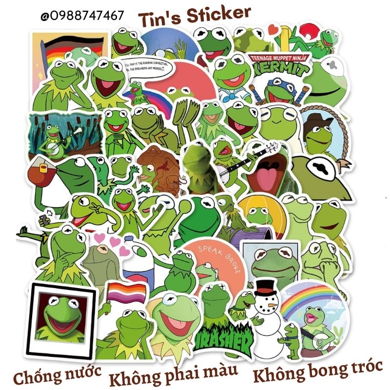 Set combo 50 miếng dán sticker Ếch Kermit meme dán nón mũ bảo hiểm ...