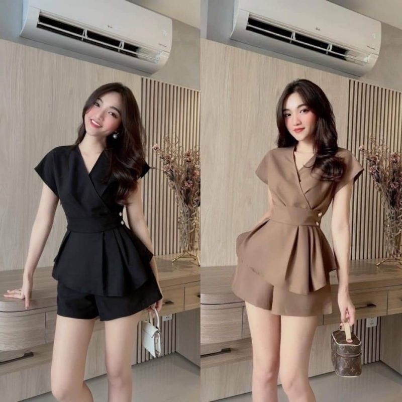 Sét áo kiểu nữ, bộ ngực bản chéo bèo bụng phối khuy sườn. Chất chéo ...
