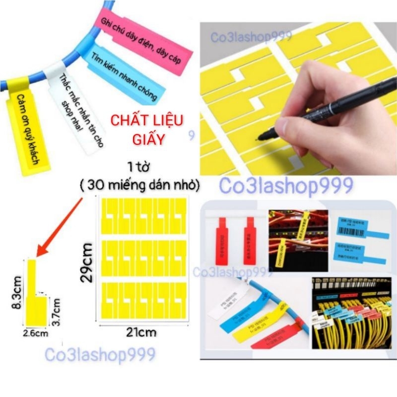 SET 5 TỜ Nhãn dán, giấy ghi chú tên dây điện, cáp sạc, giúp tìm kiếm ...