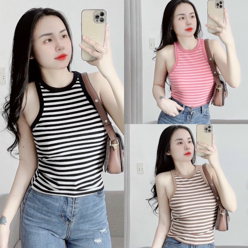 Áo thun Body Ba Lỗ Gân Quảng Châu Sọc Phối Viền | Shopee Việt Nam