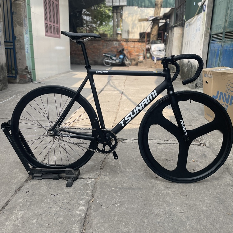 Xe đạp Fixed Gear Tsunami SNM 100 màu Đen đồ cơ bản vành 3 đao trước | Shopee Việt Nam