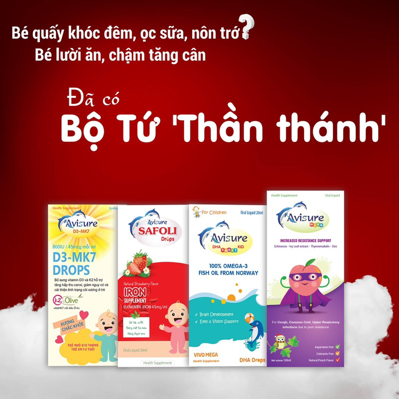 Bộ sản phẩm Avisure bổ sung vi chất toàn diện cho bé D3 MK7 drops DHA ...