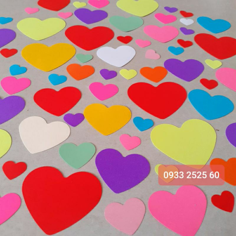 Set 6 - 8 -15 - 20-30-40-65-100 hình trái tim bằng GIẤY MÀU, 4 size ...