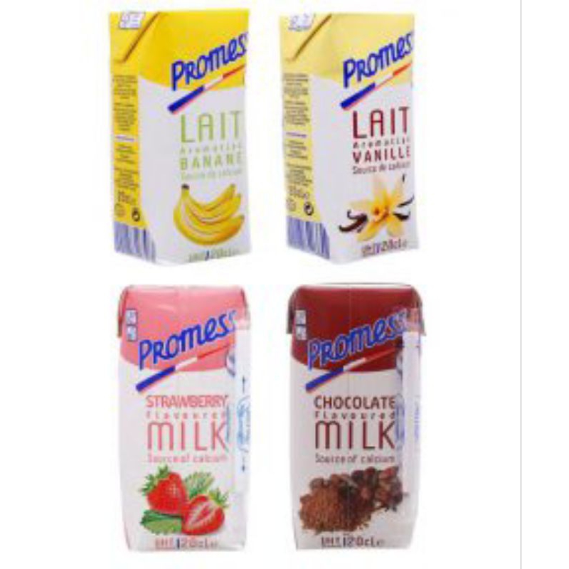 Mix 4 vị sữa tươi Promess Pháp: vani, dâu, chuối, socola hộp 200ml ...