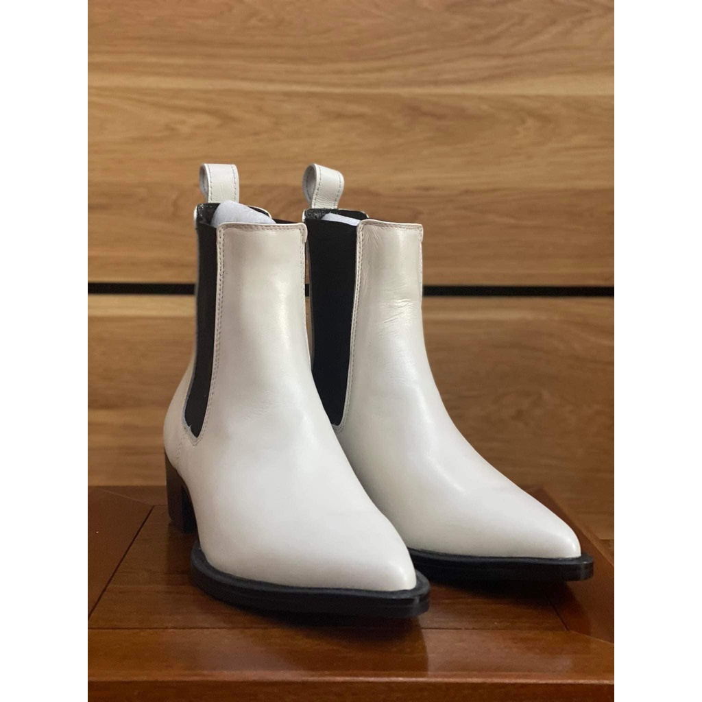 Chelsea Boots Sơn Tùng Trắng Đế Đen Giày Bốt Nam Cao 5cm Da Bò Đế Khâu ...