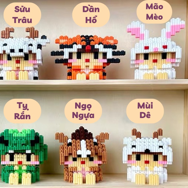 Bộ lego mini 12 con giáp ( đủ 12 con) tặng kèm búa | Shopee Việt Nam