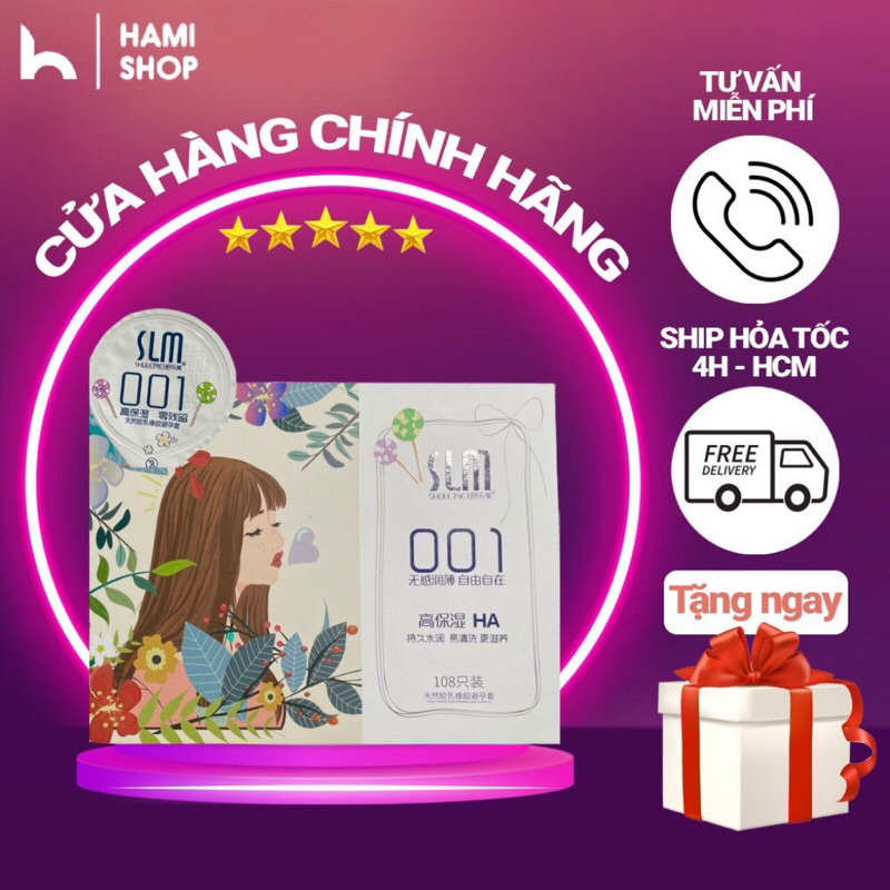 Bao cao su SLM 001 siêu mỏng cao cấp, kéo dài thời gian, nhiều gel bôi ...