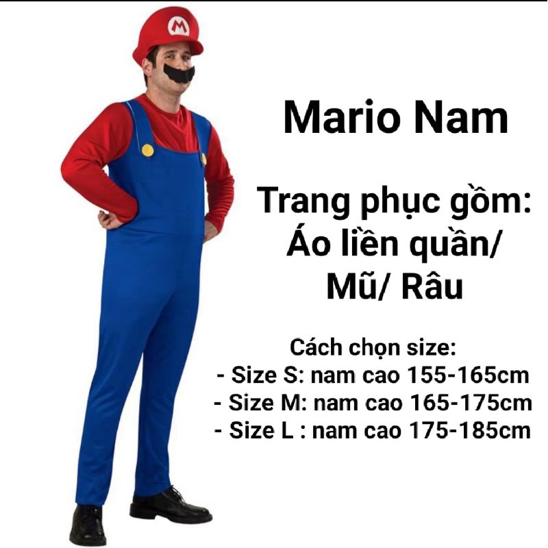 Bộ đồ hoá trang nhân vật Mario và Luigi cho người lớn và trẻ em kèm râu ...