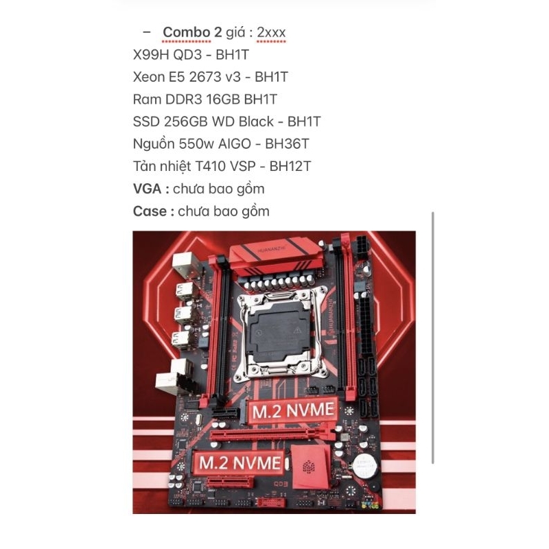Combo Main X99 DQ3 (E5 2673v3+16Gb+Ssd 256gb+ Nguồn 550W+ Tản T410 ...