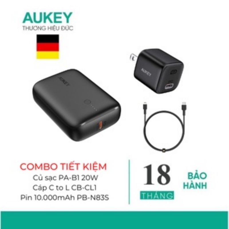 Combo pin sạc aukey củ PA-B1 20W, cáp C to L CB-CL1 và Pin 10.000 mAh PB-N83S | Shopee Việt Nam