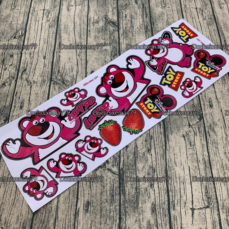 Bộ tem decal Gấu Dâu Lotso siêu dễ thương trang trí, dán mọi loại xe ...