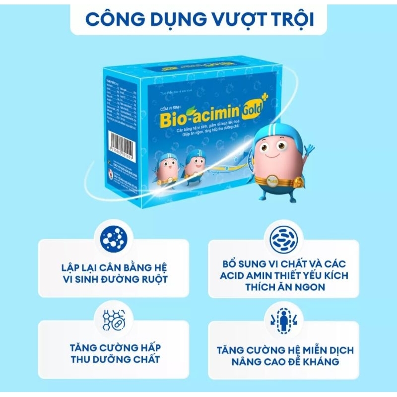 (Gói lẻ) Cốm vi sinh bioacimin Gold kích thích ăn ngon cho trẻ em, giảm ...