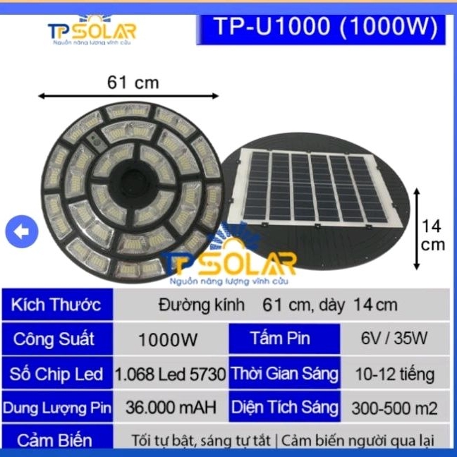 (1000W) Đèn UFO Năng Lượng Mặt Trời TP Solar TP-U1000 Chiếu Sáng 360 Độ | Shopee Việt Nam