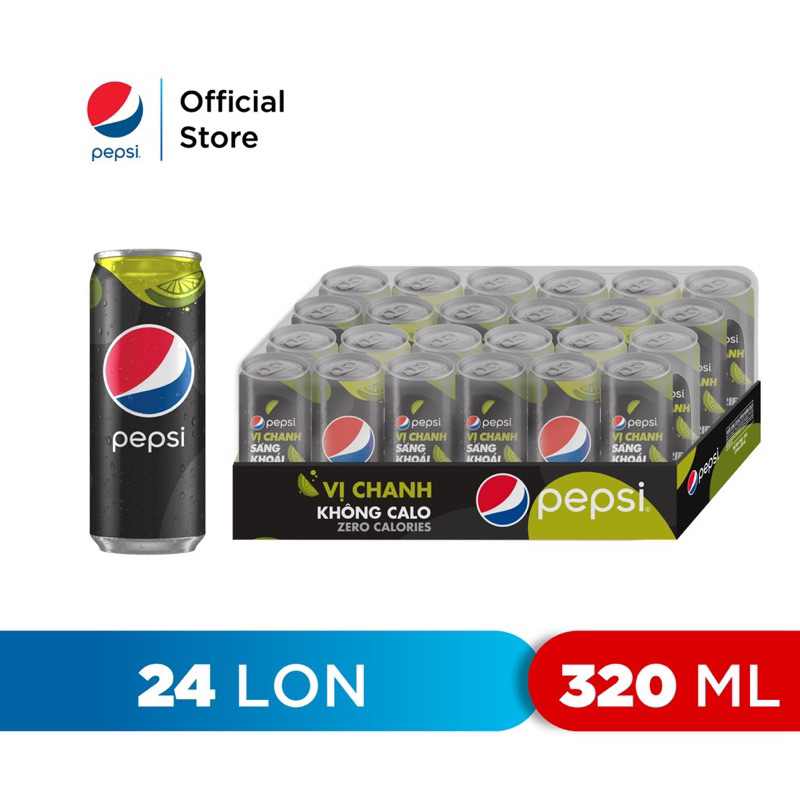 Thùng 24 lon nước uống có gaz Pepsi vị chanh không calo 320ml/lon ...