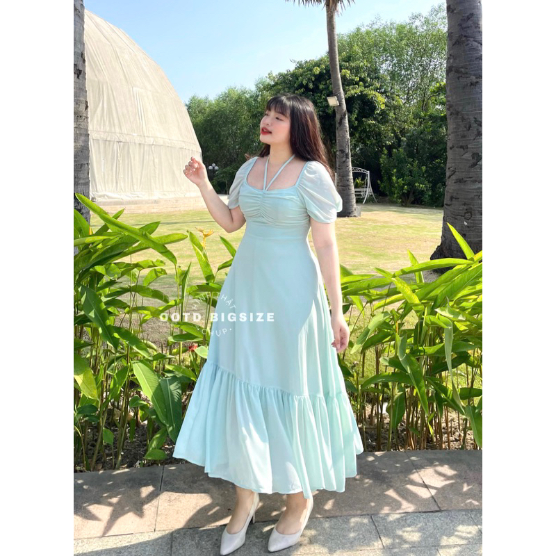 [OOTD BIGSIZE] Đầm maxi đuôi cá xếp li ngực | Shopee Việt Nam