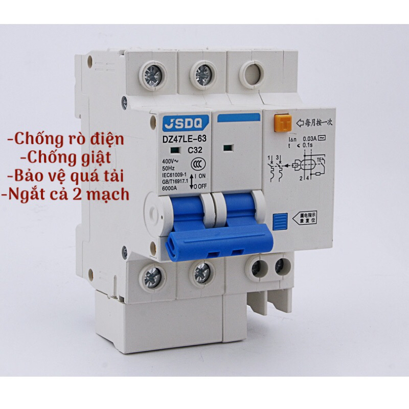 Cầu dao chống rò điện,chống giật 1Pha 220v 63A | Shopee Việt Nam