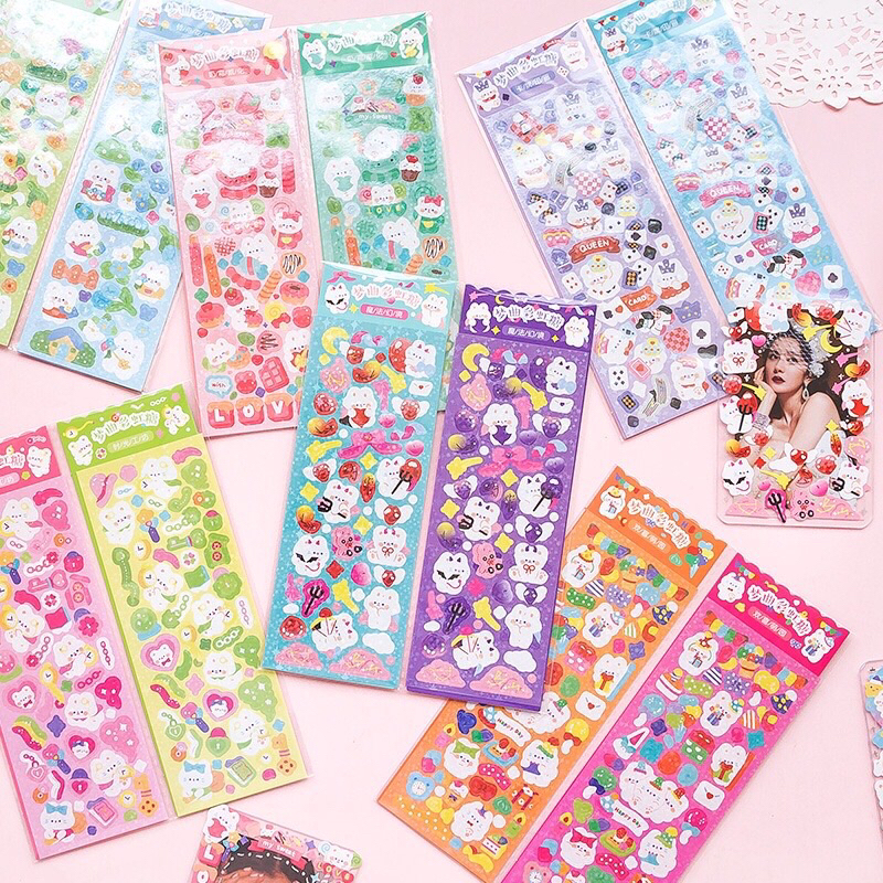 [Set 2 tấm] Sticker Toploader decor phủ nhũ cute , nhiều mẫu-sticker ...