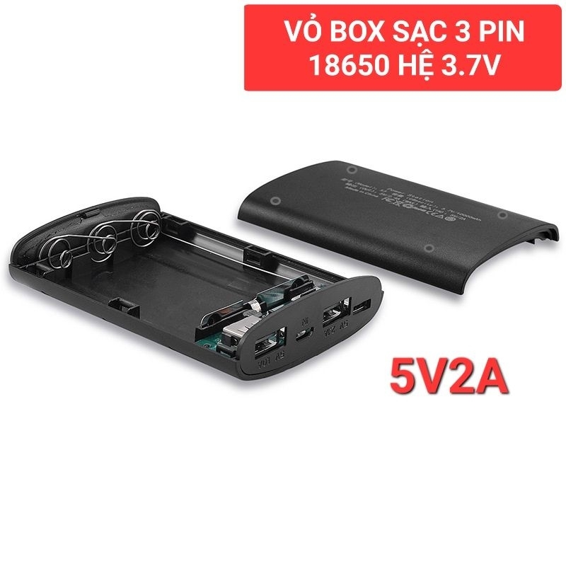 BỘ VỎ 3 PIN - BOX SẠC DỰ PHÒNG ĐIỆN THOẠI CHÂN LÒ XO DÙNG PIN 18650 ...