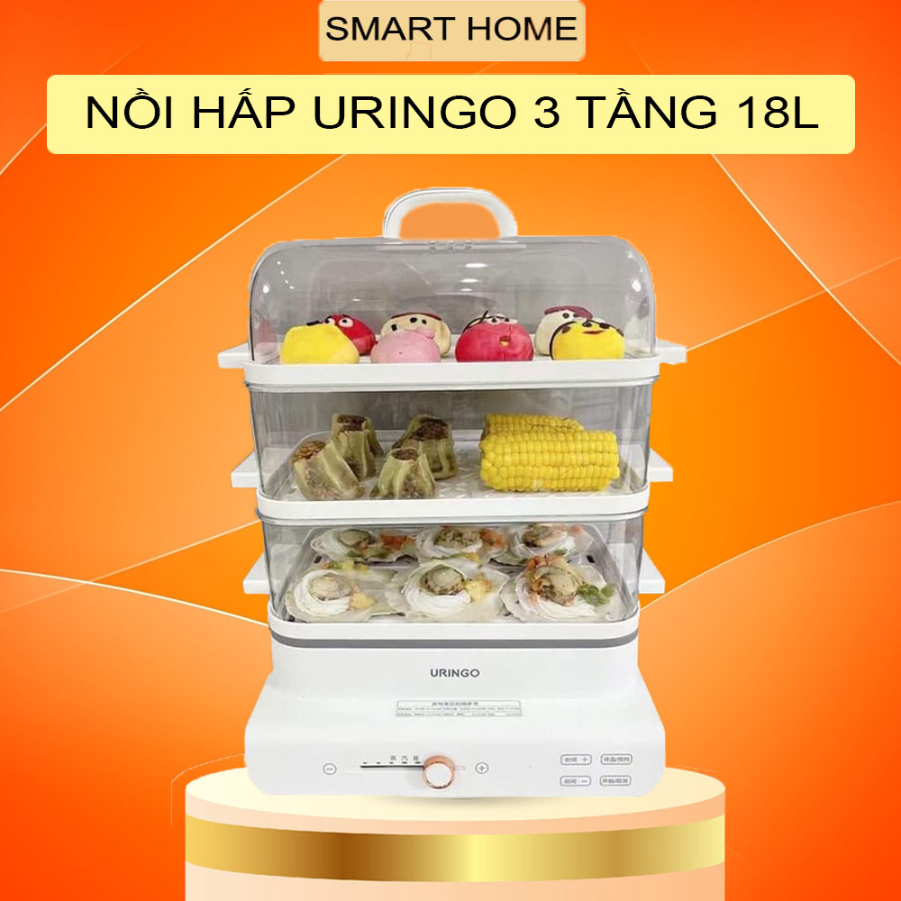 Nồi Hấp Thực Phẩm Uringo 3 Tầng Dung Tích 18L Siêu Tiện Lợi - Chính hãng, Bảo hành 12 Tháng ...