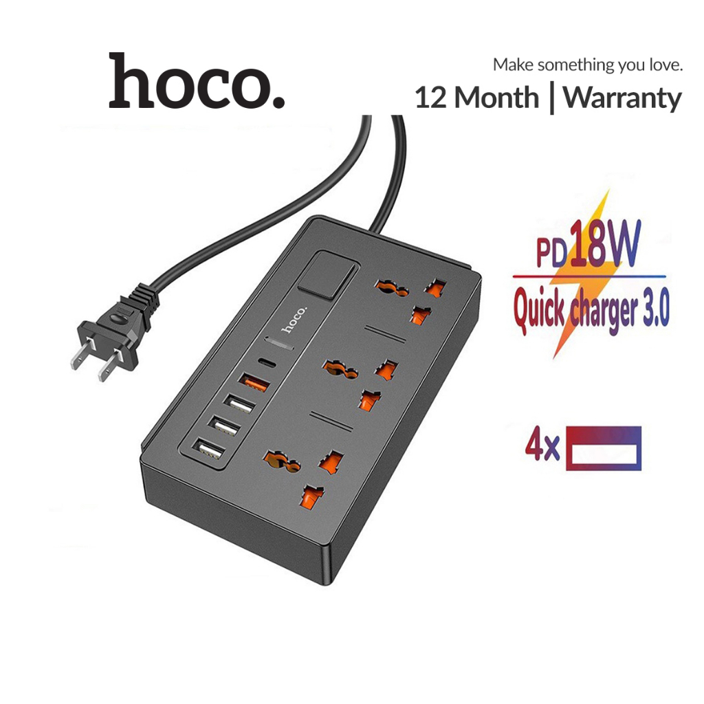 Ổ cắm điện đa năng 18W Hoco DC15 QC3.0 kèm 4 cổng USB cổng AC 220V tiện ...