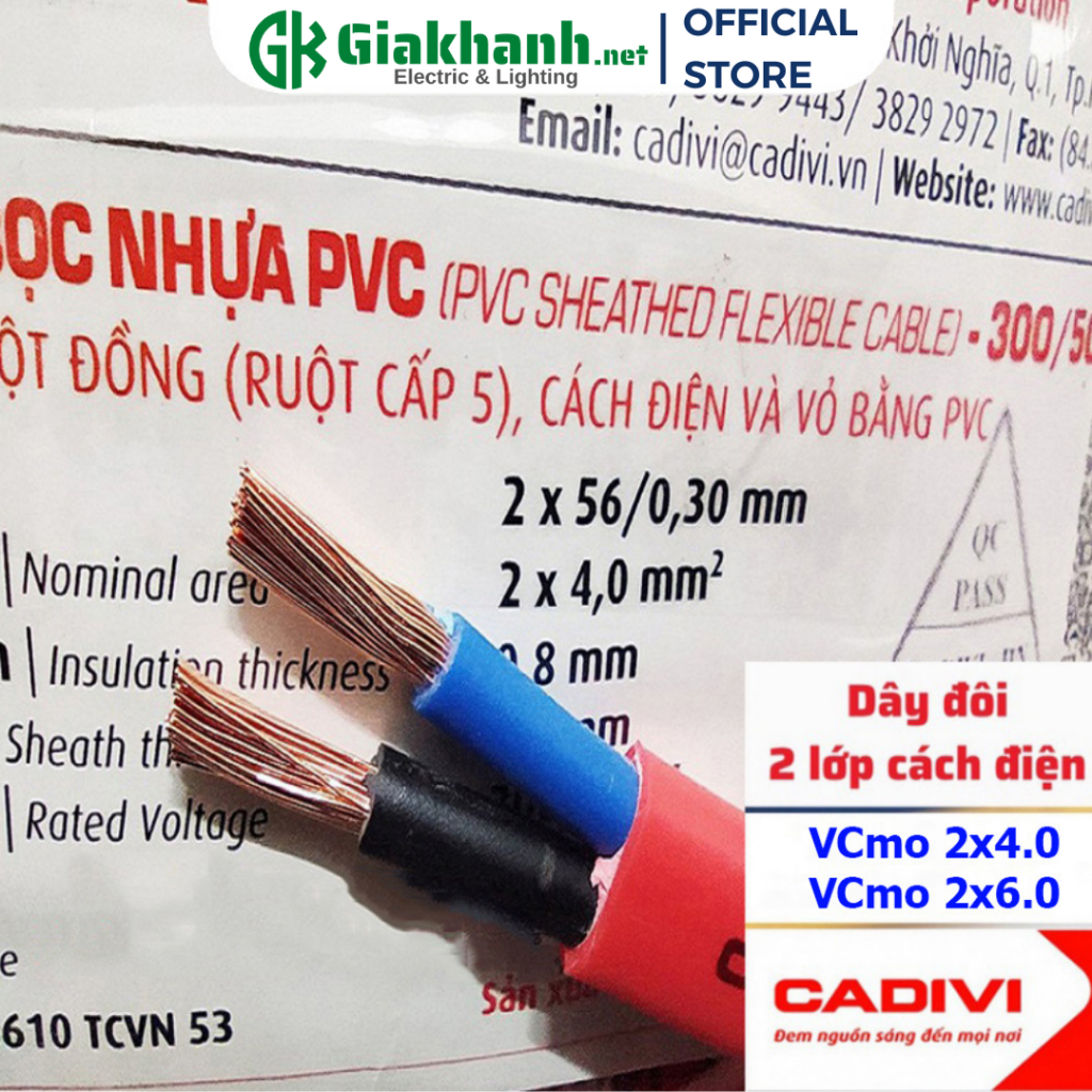 [bán theo mét] Dây Điện Đôi Mềm Oval Dẹp, 2 Lớp Cách Điện Cadivi VCmo ...