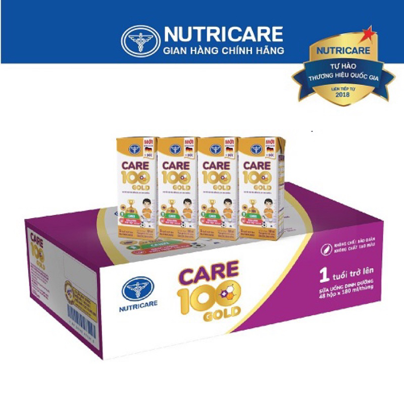 Thùng sữa bột pha sẵn nước Nutricare Care 100 Pedia cho trẻ biếng ăn, thấp còi mẫu mới (48hộp ...