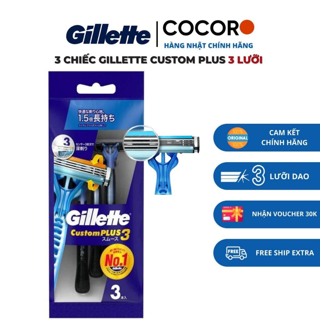 Dao cạo Gillette Custom Plus 3 lưỡi, túi set 3 chiếc [Hàng Nhật chính ...