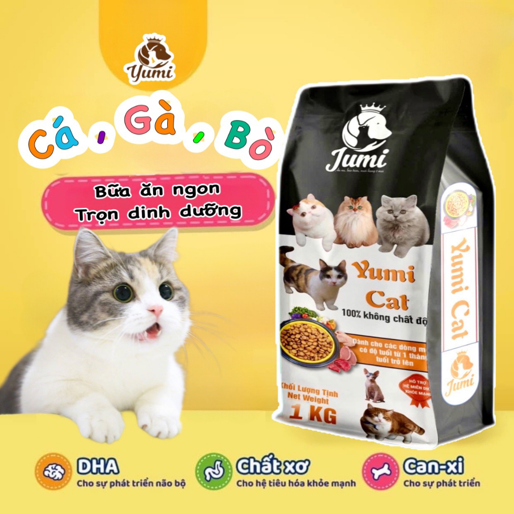 Thức ăn hạt cho mèo - 2 KG hạt nhỏ YUMI CAT thơm ngon bổ dưỡng vị cá ...