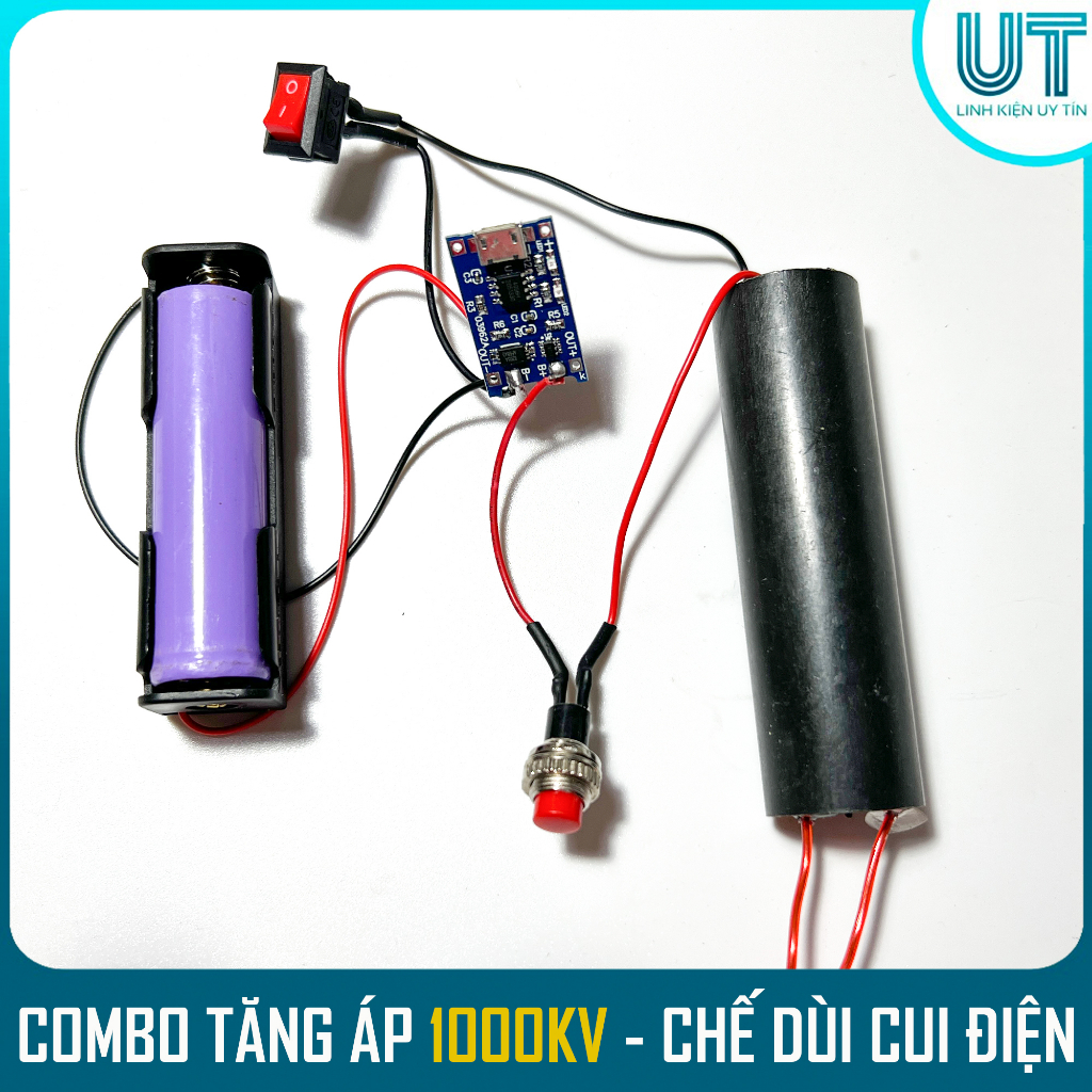COMBO module tăng áp 1000KV - Bộ linh kiện CHẾ DÙI CUI ĐIỆN, Máy đánh lửa CÓ HỘP (Hỗ Trợ Hàn Sẵn ...