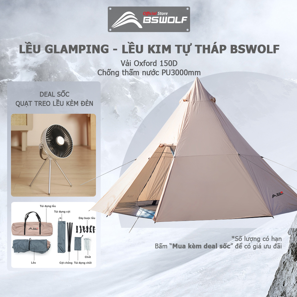 Lều Glamping Lều Kim Tự Tháp BSWOLF-ZL057 Lều Cắm Trại Dã Ngoại Cho 6-8 Người Chống Thấm ...