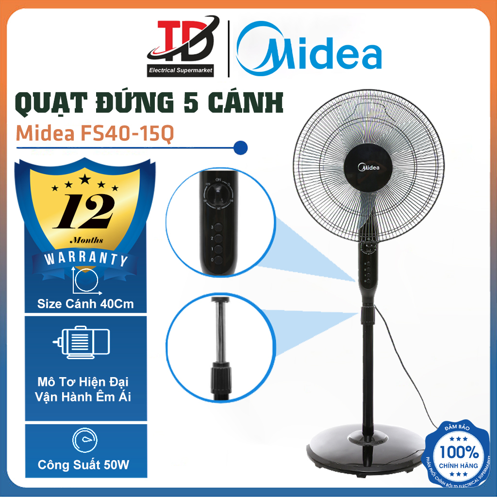 Quạt Đứng Midea FS40-15Q, 5 Cánh 40Cm, Động Cơ Bạc Thau, Hàng Chính ...