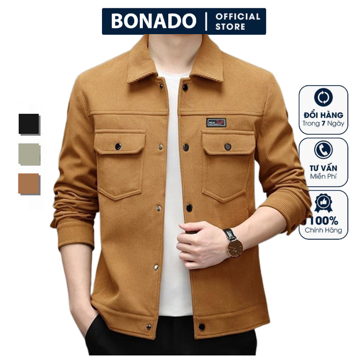 Áo khoác nam nhung tăm cao cấp có túi trong BONADO ADK42 form đẹp, trẻ ...