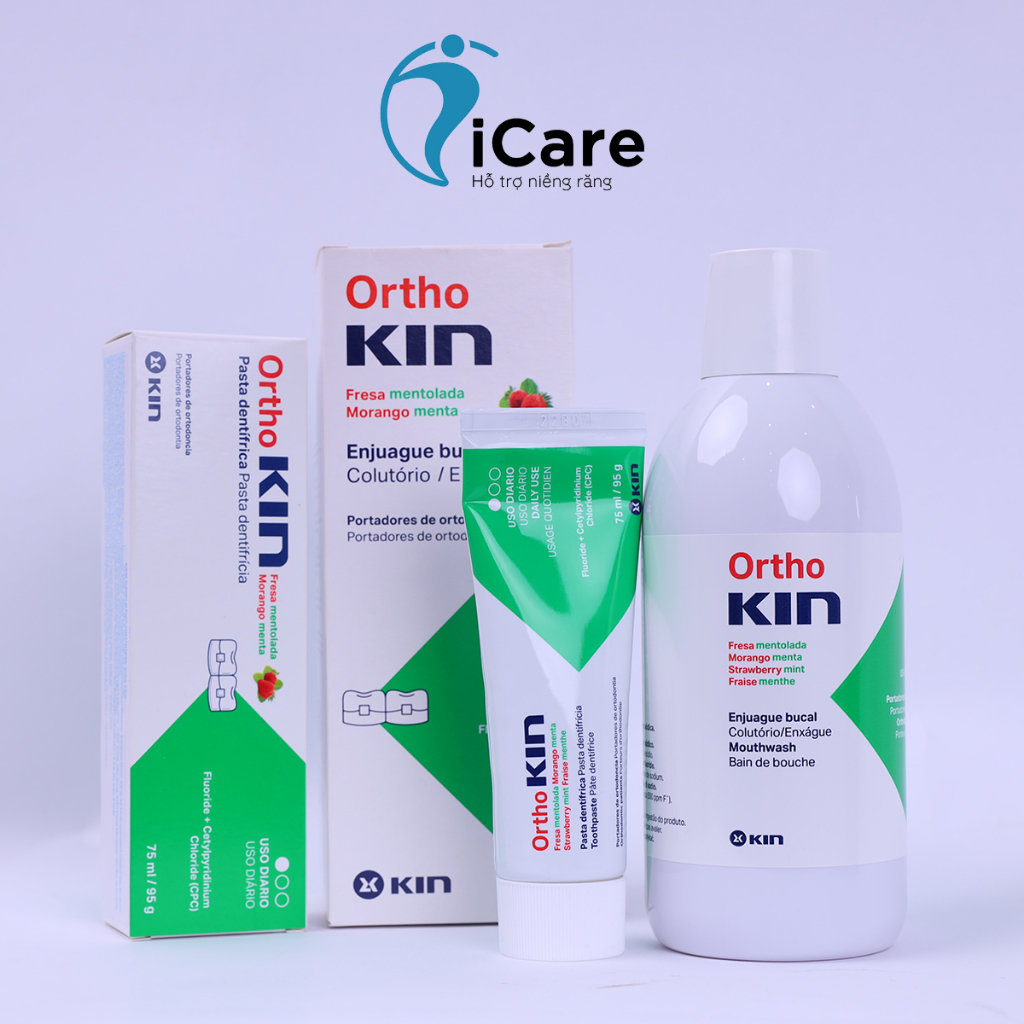 ICARE | Combo Kem đánh răng 75ml và Nước súc miệng ORTHO KIN 500ml cho răng chỉnh nha, răng ...